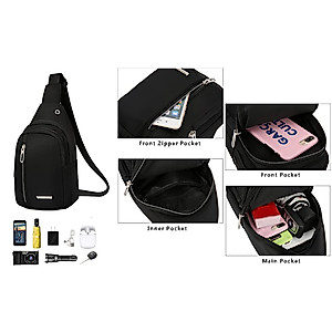 YERCHIC Small Sling Bag Crossbody Shoulder Bag for Men Women Lightweight One Strap Backpack Casual Daypack for Daily Travel Outdoor, Black,5811