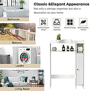 Giantex Over-The-Toilet Storage Rack, Bathroom Freestanding Space Saver with 1-Door Side Storage Cabinet, 2 Open Adjustable Shelves, Anti-Topping Design Towels Organizer Stand White