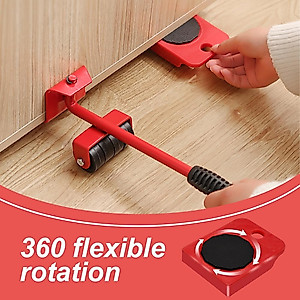 Furniture Lift Mover Tool Set with Adjustable Height Lifting Tool Lever & 4 Wheels, 2024 New Furniture Mover Dolly Furniture Lifter Moving Sliders for Moving Heavy Furniture (Red)