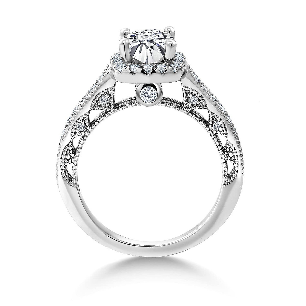 Gem Stone King 925 Sterling Silver 6MM Cushion Gemstone Birthstone and Accent White Created Sapphire Engagement Ring | Wedding Anniversary Promise Ring For Women | Available In Size 5, 6, 7, 8, 9