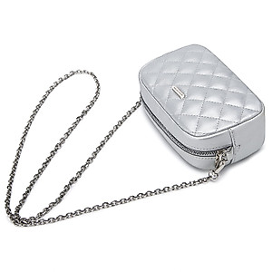 David Jones Trendy Small Cute Silver Bag, Faux Leather Crossover Long Over the Shoulder Womens Purses and Handbags with Chain Strap
