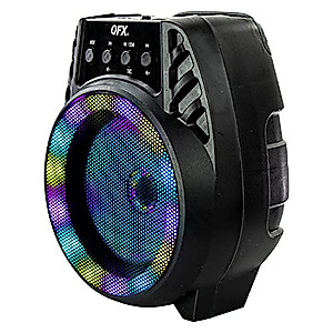 QFX BT-64 TWS Bluetooth Rechargeable Portable Speaker with 4” Woofer LED Party Lights, Microphone Input, AUX Input, USB Port, TF Card Slot, Black