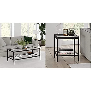 Henn&Hart 45" Wide Rectangular Coffee Table with Glass Shelf in Blackened Bronze, Modern Coffee Tables for Living Room, Studio Apartment Essentials & 20" Wide Square Side Table in Blackened Bronze