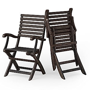 INTERBUILD REAL WOOD Acacia Hardwood Foldable Casino Chair with Arm Rests, Balcony | Dining | Garden | Patio Chairs, 17" Tall, 2 Piece Set - Espresso