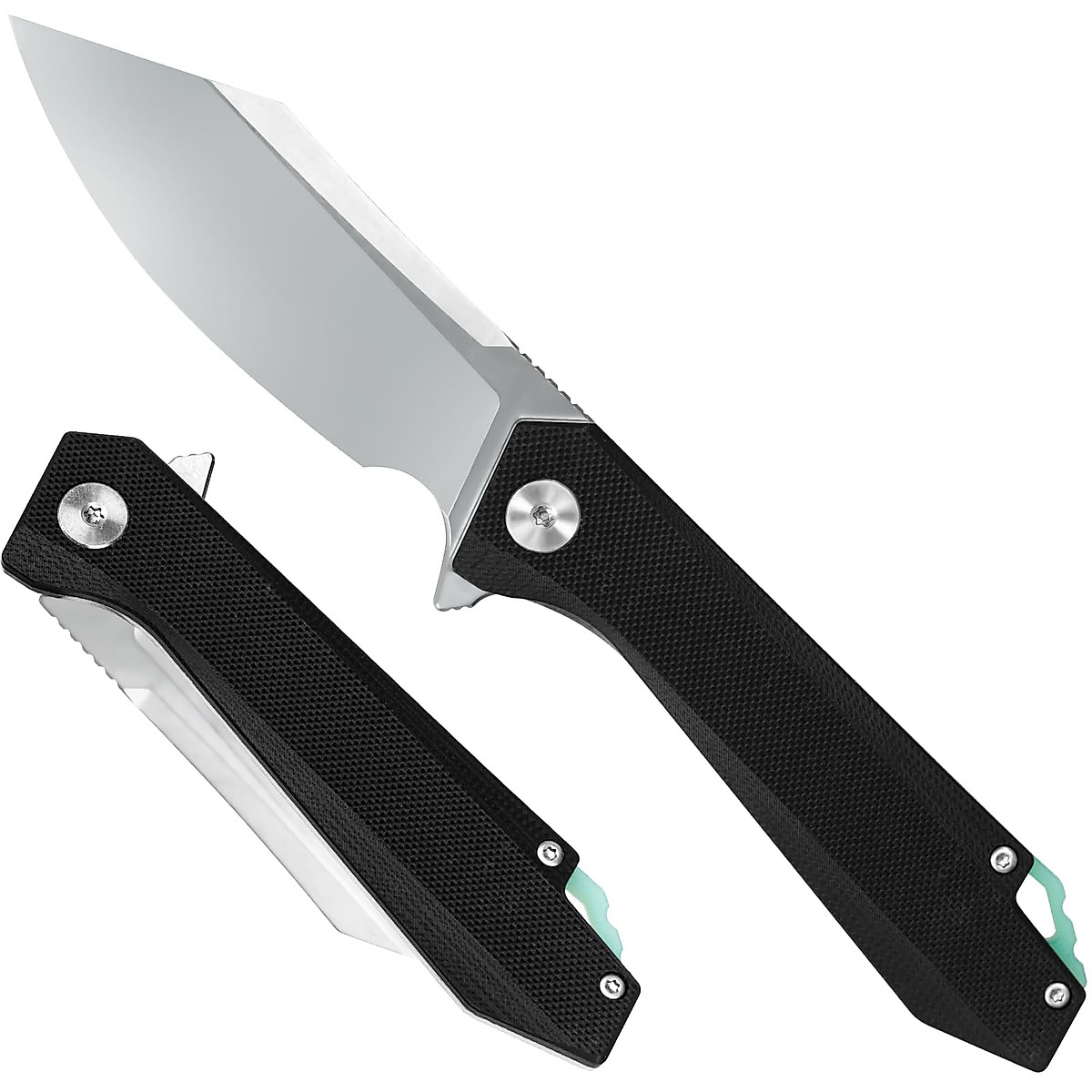 bunnyedge Pocket Folding Knife D2 Steel Blade G10 Handle Small EDC Knife with Pocket Clip for Men Women, Sharp Camping Survival Hiking Knives, Black - 111A