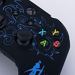 9CDeer 1 x Silicone Laser Carving Protective Cover Skin + 6 Thumb Grips for Xbox One S/X Controller Loong Blue