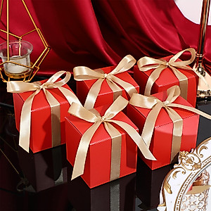 Jutom 100 Pcs Mini Favor Boxes Extra Small Candy Boxes Paper Party Favor Boxes Gift Wrap Boxes with Ribbon for Birthday Party Wedding Baby Shower Supplies(Red,3 x 3 x 3 Inch)