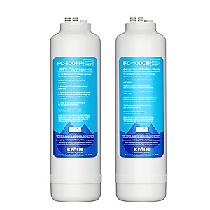 KRAUS Replacement Filter Cartridges for Purita 2-Stage Under-Sink Water Filtration System with Carbon Block and Polypropylene Filters (Set of 2), FC-100