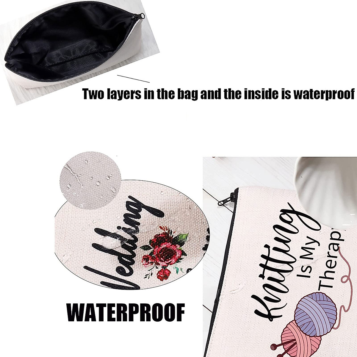 PXTIDY Knitting Makeup Bag Knitter Gift Knitting Is My Therapy Storage Bag Crocheter Gifts Yarn Crocheter Bag For Grandma Knitter Crocheting Mom Retirement Gift