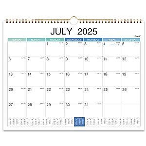 2025-2026 Wall Calendar - Jul 2025 - Dec 2026, 18 Monthly Hanging Calendar 2025-2026 Planner, 15" x 11.5", Spiral Binding, Yearly Overview, Holidays, Large Blocks, Perfect Organizer for Home & Office