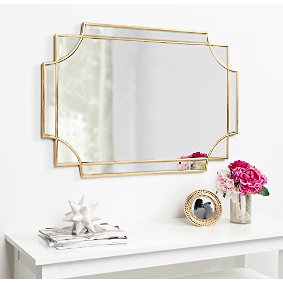 Kate and Laurel Minuette Decorative Rectangle Frame Wall Mirror in Gold Leaf, 24x35.5 Inches