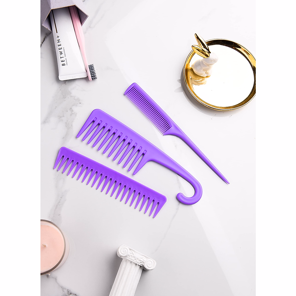 5 Pcs Hair Comb Set, Wide Tooth Detangling Comb,Large Shower Comb with Hook，Fine Tooth Rat Tail Comb Professional Styling, No Handle Women Brush For Curly, Wet, Dry, Long and Thick Hair.
