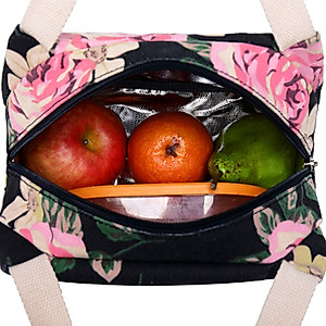 Canvas School Backpack Teens Backpack School Bag Backpack for School Book Bag set (Floral-black)