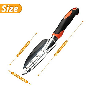 defutay Garden Trowel with Scale, Aluminum Heavy Duty Gardening Trowel Multifunctional Dibbler Garden Tool for Planting Weeding Digging Transplanting Cutting Measuring (Orange)