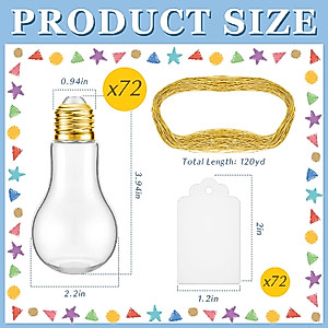 Tessco 72 Pieces 100 ml Plastic Light Bulb Jars with Labels, Light Bulb Candy Containers Clear Candy Jars Fillable Lightbulb Ornaments for Crafts 2023 Graduation Party Favors Drink