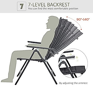 Outsunny 2 Piece Outdoor Patio Folding Chair Set, Aluminum Frame Portable Reclining Camping Seats with Soft Padding & Adjustable Backrest, for Garden, Outdoor, Backyard, Black