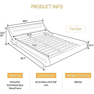 SHA CERLIN Upholstered Modern Bed Frame with LED Headboard/Mattress Foundation/No Box Spring Needed/Strong Wood Slats Support/Easy Assemble, Black and White, Full