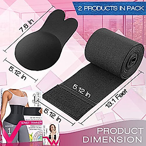 Waist Trainer Wrap Plus Size - Adjust Your Snatch Bandage Wrap Tummy Sweat Wraps - Waist Trainer For Women | Belly Body Shaper Compression Wrap | Gym Accessories Black | Bonus Gift Breast Lift Tape