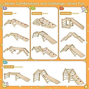 Dripex Pikler Triangle Climber Set, X-Large and Heavy-duty Climbing Frame with More Than 20 Playing Modes, Premium Early Learning Montessori Toy for 2-3 Children Play Together, Cycling Using for Years