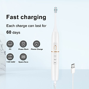 kingheroes Electric Toothbrush Set, Comes with 8 Brush Heads & Travel Case,4 Modes with 2 Minutes Built in Smart Timer, One Charge for 60 Days, 42000 VPM Motor (White)