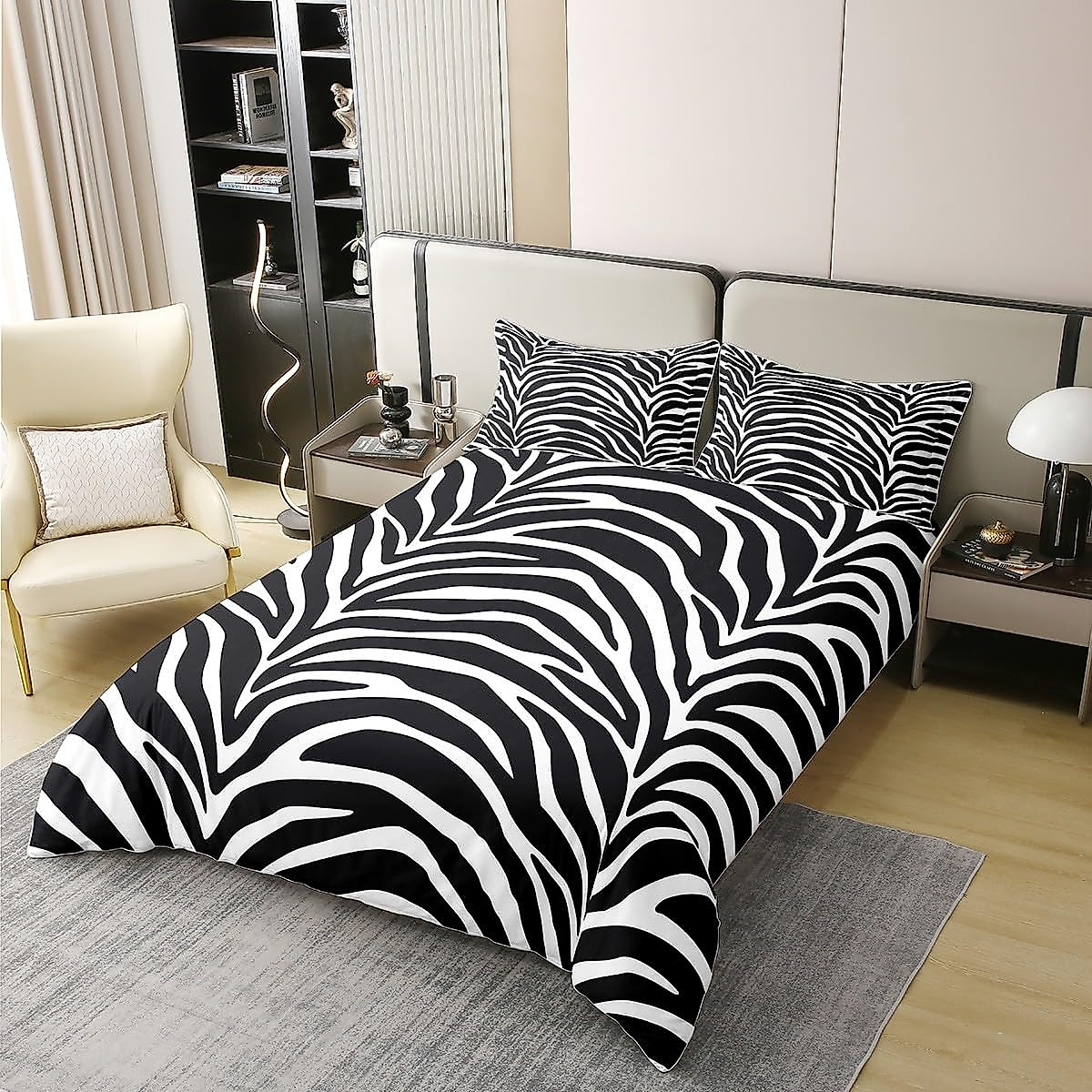 Zebra Strip Door Duvet Cover 100% Cotton Twin SizeGeometric Strip Lines Bedding Cotton Duvet Cover Set Wild Animals Bedding Set Modern Abstracr Art Comforter Cover Set Black White Bedspread Cover