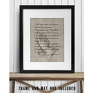 "The Lords Prayer w/Folded Hands"- Scripture Wall Art Print-8 x 10"- Ready to Frame. Home Décor-Kitchen-Dining Décor- Christian Gifts. Universal Biblical Prayer-Matthew 6: 9-13 With Linen Texture Look