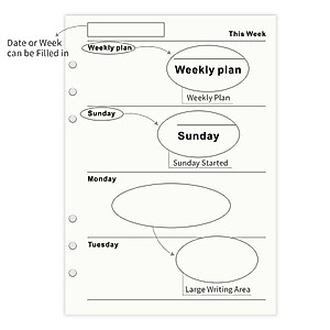 A5 Weekly Planner Insert Refill Paper - 135 Sheets/270 Pages 6 Holes Punched, 100GSM, Sunday Started, Office College Filler Paper,Yellow Loose-leaf Binder Paper, 5.8" x 8.3"