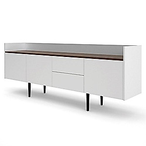 Pemberly Row Scandinavian Look 76.97" W Sideboard Cabinet, Buffet Credenza with 2 Drawer and 3 Door in White and Walnut