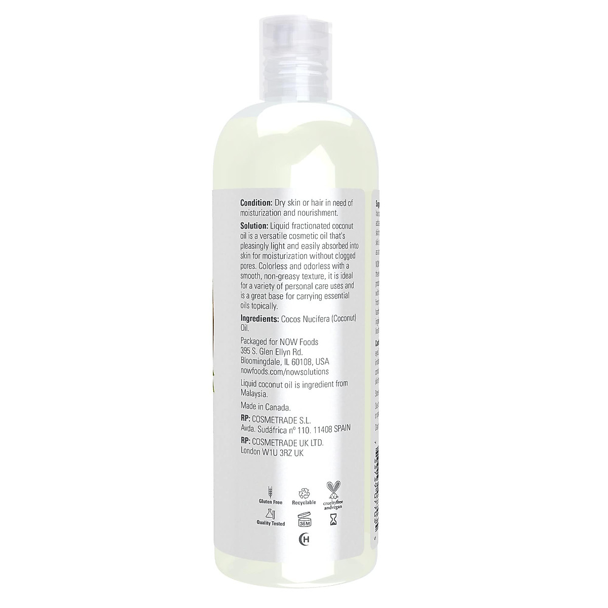 NOW Foods Solutions, Liquid Coconut Oil, Light and Nourishing, Promotes Healthy-Looking Skin and Hair, 16-Ounce