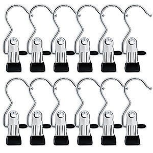 IPOW 12 PCS Boot Hanger Clips, Stainless Steel Laundry Hook Hanging Clothes Portable for Home and Travel