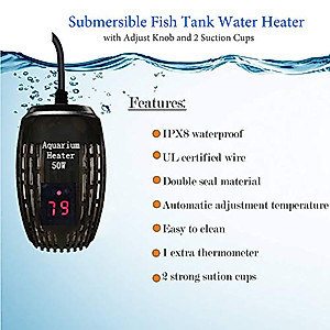 Mylivell Aquarium Heater Submersible Auto Thermostat Heater for Small Tank,Fish Tank Water Heater and Adjustable Temperature with Suction Cup-50W