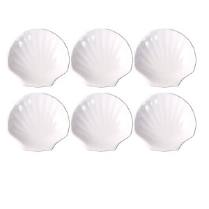 Cabilock 6pcs White Porcelain Shell Dish Multipurpose Ceramic Appetizer Plates Dinner Dessert Salad Plates Elegant Serving Dish 4 Inch