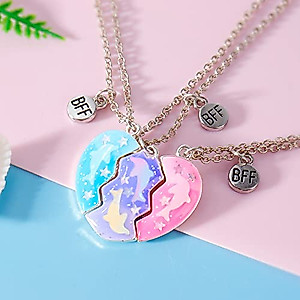 3Pcs Best Friends Necklace for Girls Bff Pendant Necklace for 3 Half Broken Heart Friendship Necklace Birthday Gift (B: friendship necklace for 3)
