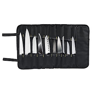 22 Pockets Chef Knife Bag Roll Carry Case Kitchen Portable Durable Storage, Black, 58 cm x 35.3 cm