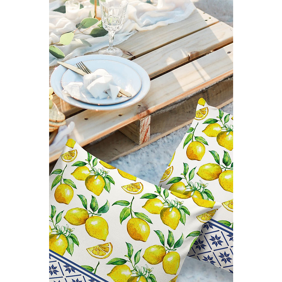 Throw Pillows for Couch Pack of 2 Waterproof Throw Pillow Covers 16x16 Inch, Outdoor Pillows Cushion Case for Bed Sofa Outdoor Furniture, Summer Lemon Texture Decorative Pillows Cover