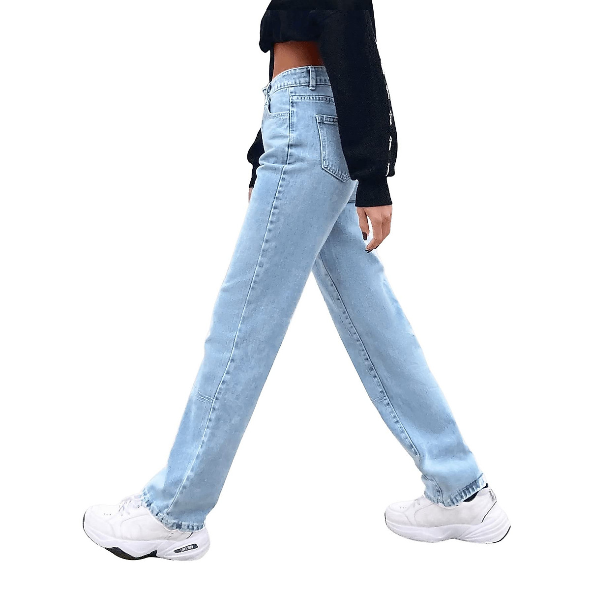 SweatyRocks Women's Casual High Waisted Straight Leg Boyfriend Jeans Denim Pants Light Wash S