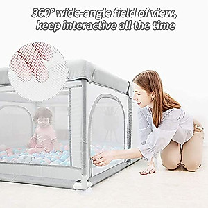 "Baby Playpen(59*70 in), Indoor & Outdoor Kids Activity Center with Anti-Slip Base, Sturdy Safety Play Yard with Super Soft Breathable Mesh, Kid's Fence for Infants Toddlers(GREY-XL)"
