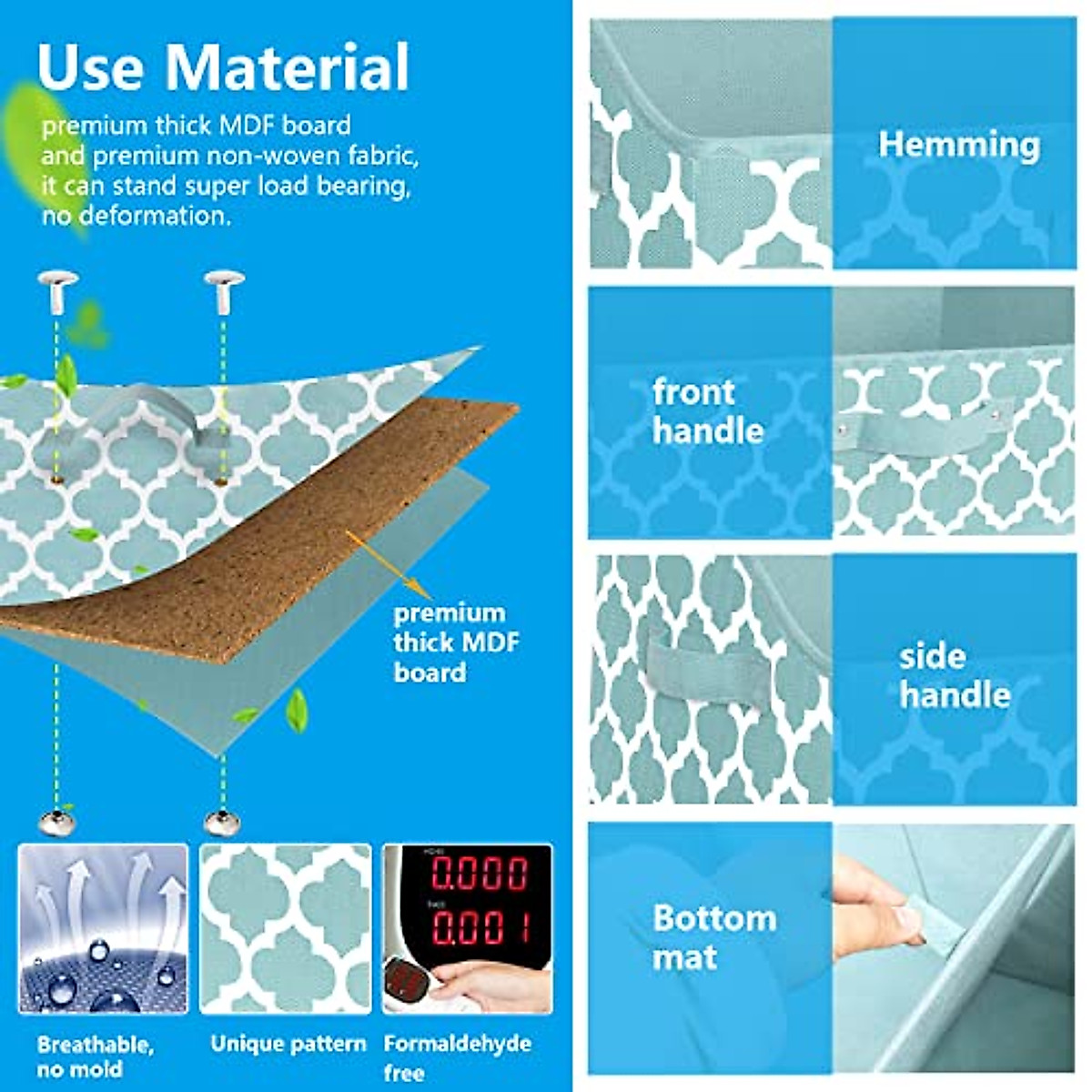 Homyfort Closet Storage Bins, Fabric Organizer Baskets with Handles, Trapezoid Storage Boxes for Organizing, Organization Baskets for Shelf, Clothes, Toys, Baby, Office Supplies, Nursery, Cabinet, Books (3-Pack, Blue)