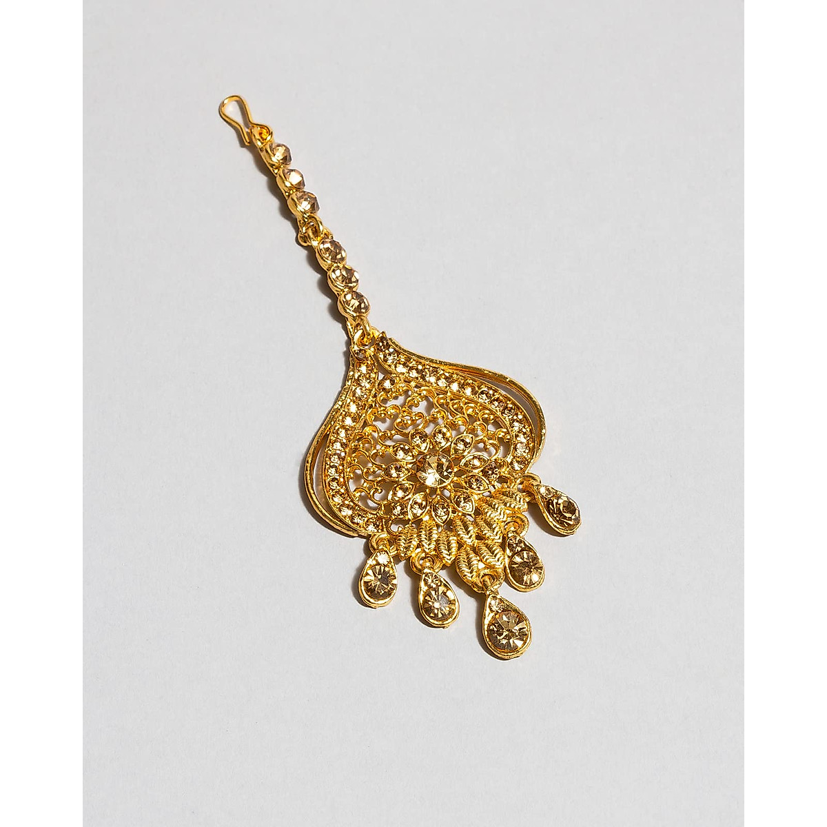 Bindhani Golden Rhinestone Head Piece Maang Tikka & Indian Earrings For Women