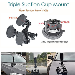 Fotoleey Heavy Duty Outside 4 Suction Cups 360 Camera Car Mount Kit for Insta360 X3/X2/One RS Compatible with GoPro Max, Hero 12/11/10/9/8 More Stable, Adjustable (Stick is not Included)