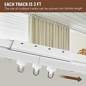 MaKefeile Ceiling Curtain Track Ceiling Mount Room Divider Curtain Rods Track Heavy Duty Curtain Rod Track RV Shower Outdoor Curtain Track Rail Clip Hook Set White 3-15ft