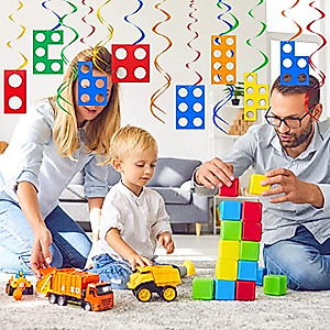 Hoteam 30 Pcs Building Blocks Party Favors Building Blocks Hanging Swirl Decoration Building Theme Hanging Swirls, 16 Building Block Cutouts with Single Hanging Swirls and 14 Double Hanging Swirls