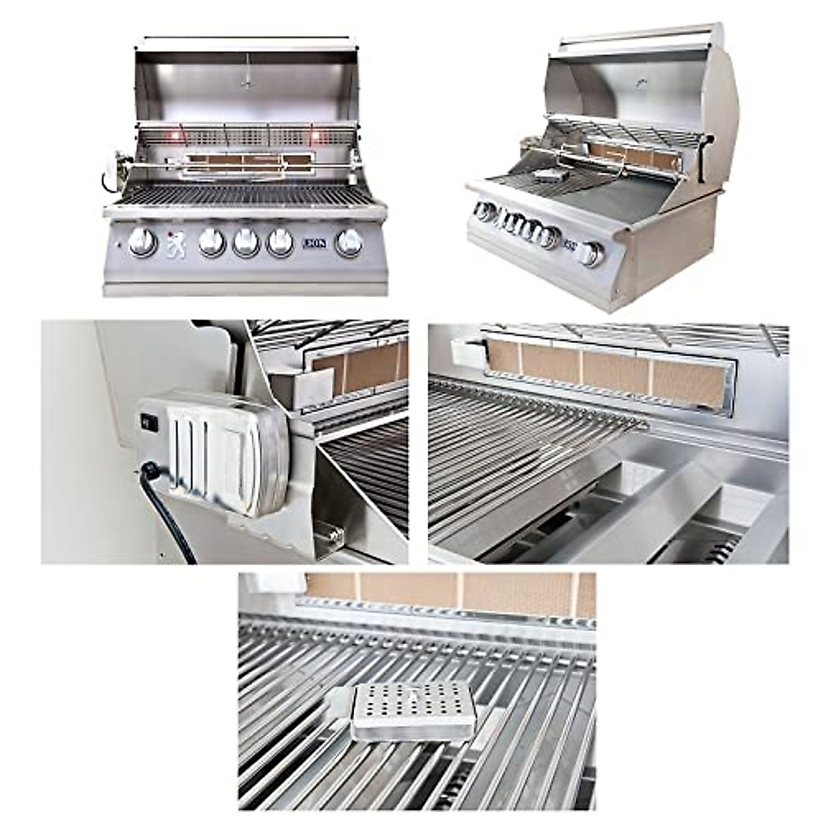 AMS Fireplace Lion BBQ Package Gas Grill 32", Double Side Burner, Door Drawer Combo, Vertical Door, Sink with Faucet and Accessories (Liquid Propane) | Free Table-top Bio Ethanol Fire Pit.