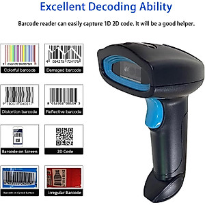 Wireless Bluetooth Barcode Scanner Automatic 2D QR Code Scanner Wireless for POS System, 1D PDF417 Screen Scanning Barcode Reader for Warehouse Inventory,Supermarket,Retail Shop