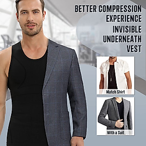 PODFAN Gynecomastia Compression Shirt for Men, Slimming Tank Top Undershirts, Mens Body Shaper Vest(Black,Large)