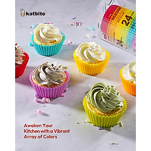 Katbite Reusable Silicone Baking Cups 24 Pack - Non-stick Muffin Cupcake Liners Set, Thick & Heavy Duty Cupcake Molds - Perfect for Party Halloween Christmas Bakery Supplies, Multicolor