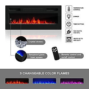 Meble Furniture Giza BL-EF 63'' Floating Fireplace TV Stand - Modern High Gloss TV Stand with Storage Cabinets - Central Entertainment Center Console Table for TVs up to 70" - Black