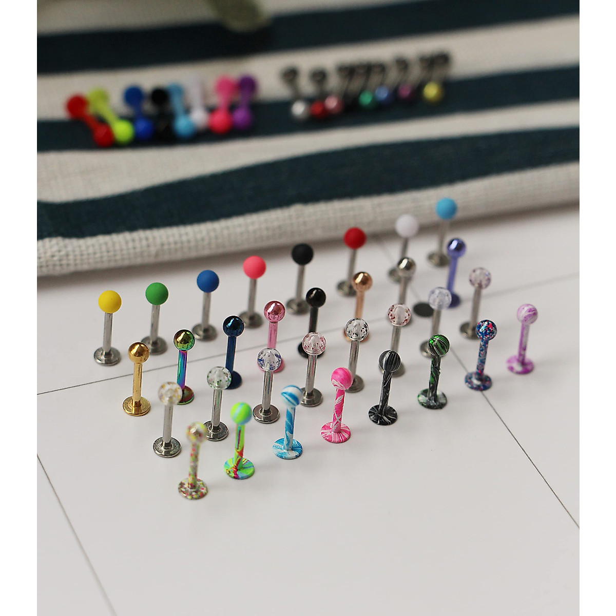 EVELICAL 48Pcs 16G Surgical Steel Lip Rings for Women Acrylic Labret Studs Monroe Conch Cartilage Tragus Helix Earrings Body Piercing Jewelry Style 1 8mm