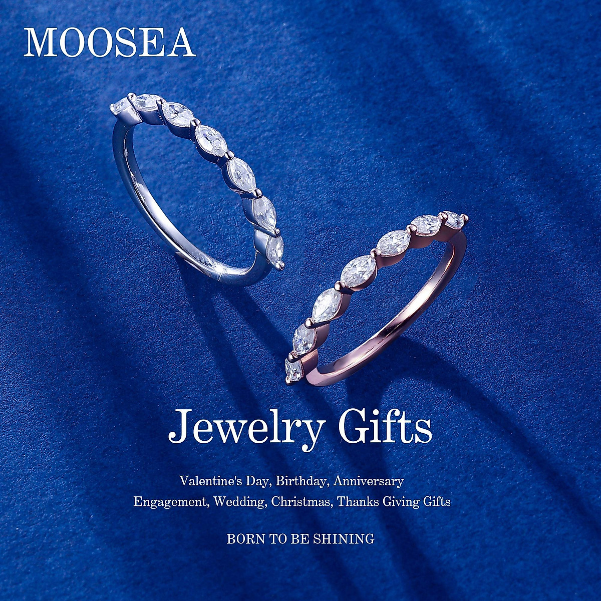 MOOSEA Versailles Moissanite Wedding Band for Women, D Color VVS1 Clarity Lab Created Diamond Rings 14K Yellow Gold Vermeil Floating Marquise Moissanite Anniversary Rings for Women Mom Wife Gifts