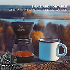 VenDan Manual Coffee Grinder - Hand Crank Coffee Grinder with Travel Jar - Coffee Bean Grinder - Incl. Coffee Scoop & Cleaning Brush - Molino de Cafe